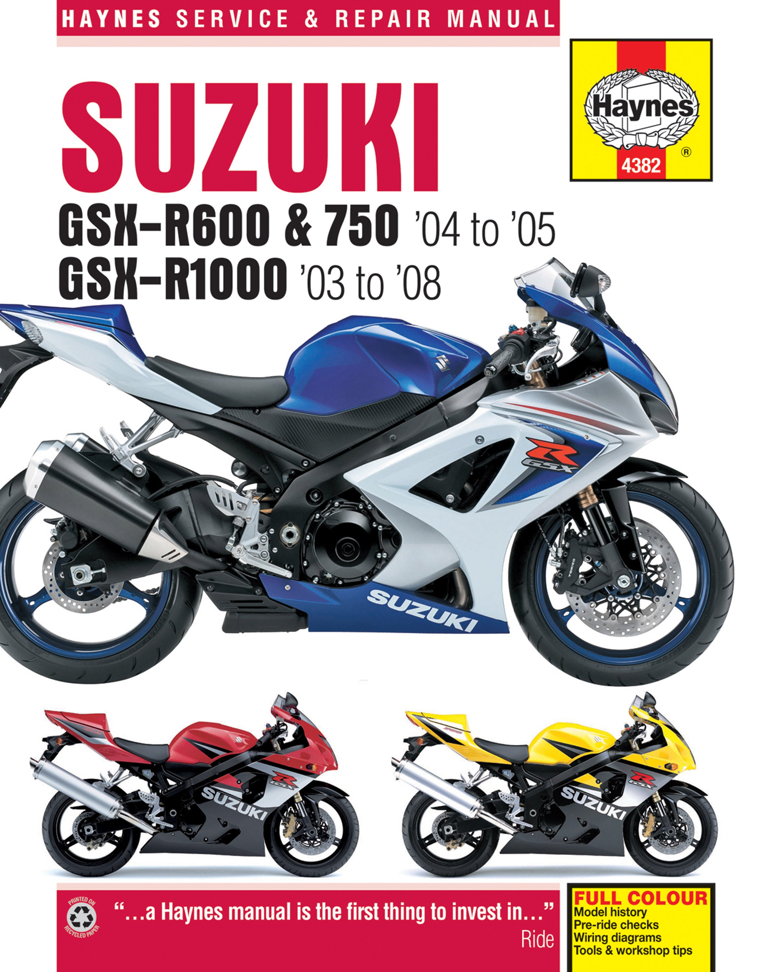 Suzuki GSX-R600 & 750 (04-05) & GSX-R1000 (03-08) Haynes Repair Manual ...