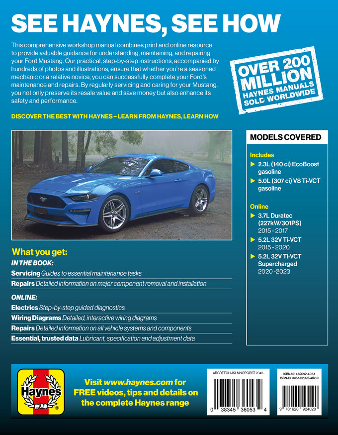 Ford Mustang (2015 - 2023) Haynes Repair Manual – Haynes Manuals North ...